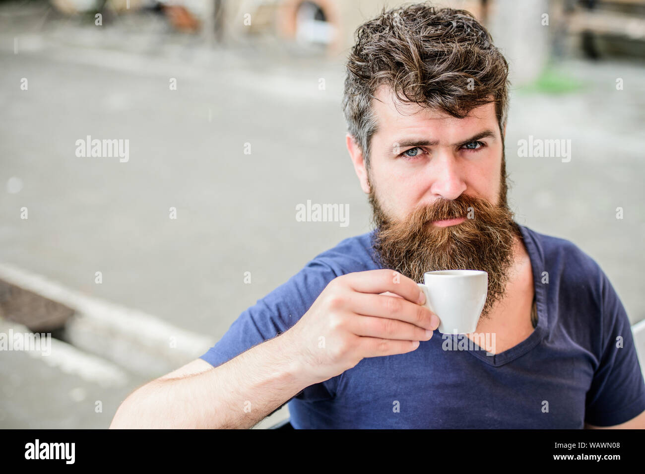 Enjoy hot drink. Hipster drinking fresh brewed coffee. Bearded guy ... Enjoy hot drink. Hipster drinking fresh brewed coffee. Bearded guy ...