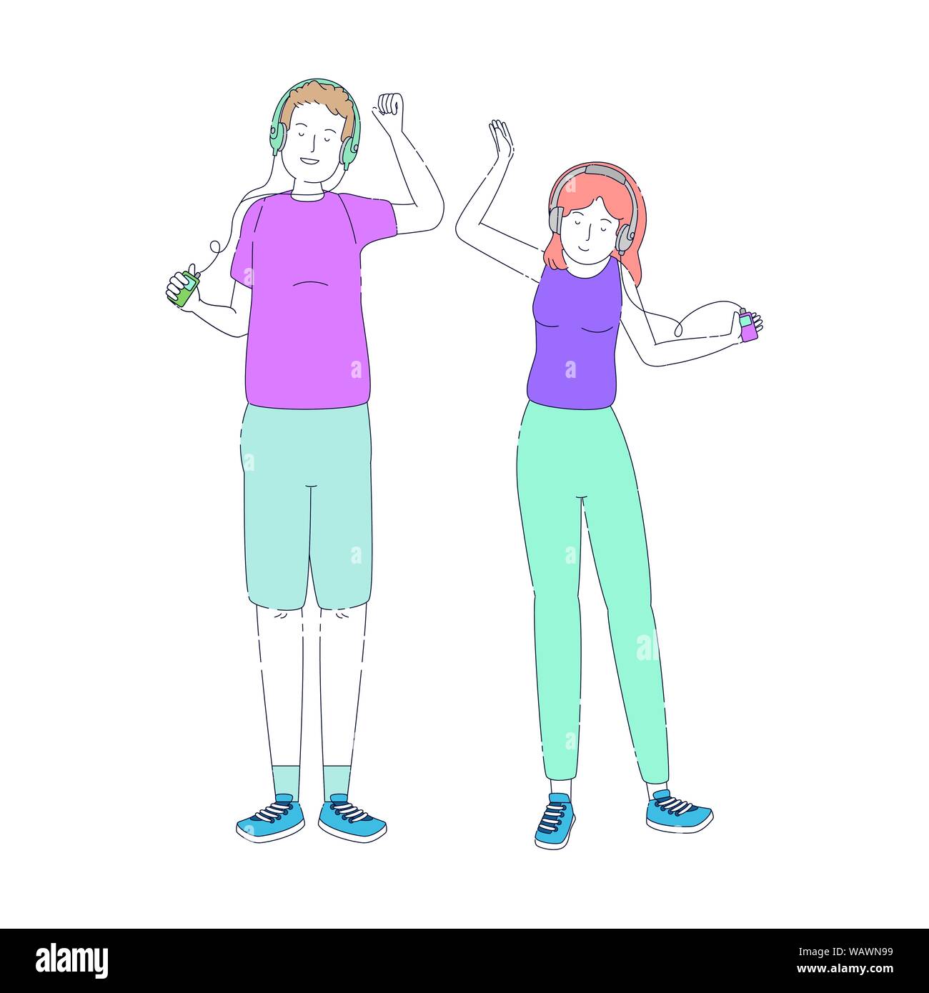 young couple friends listen music with player Stock Vector Image & Art ...