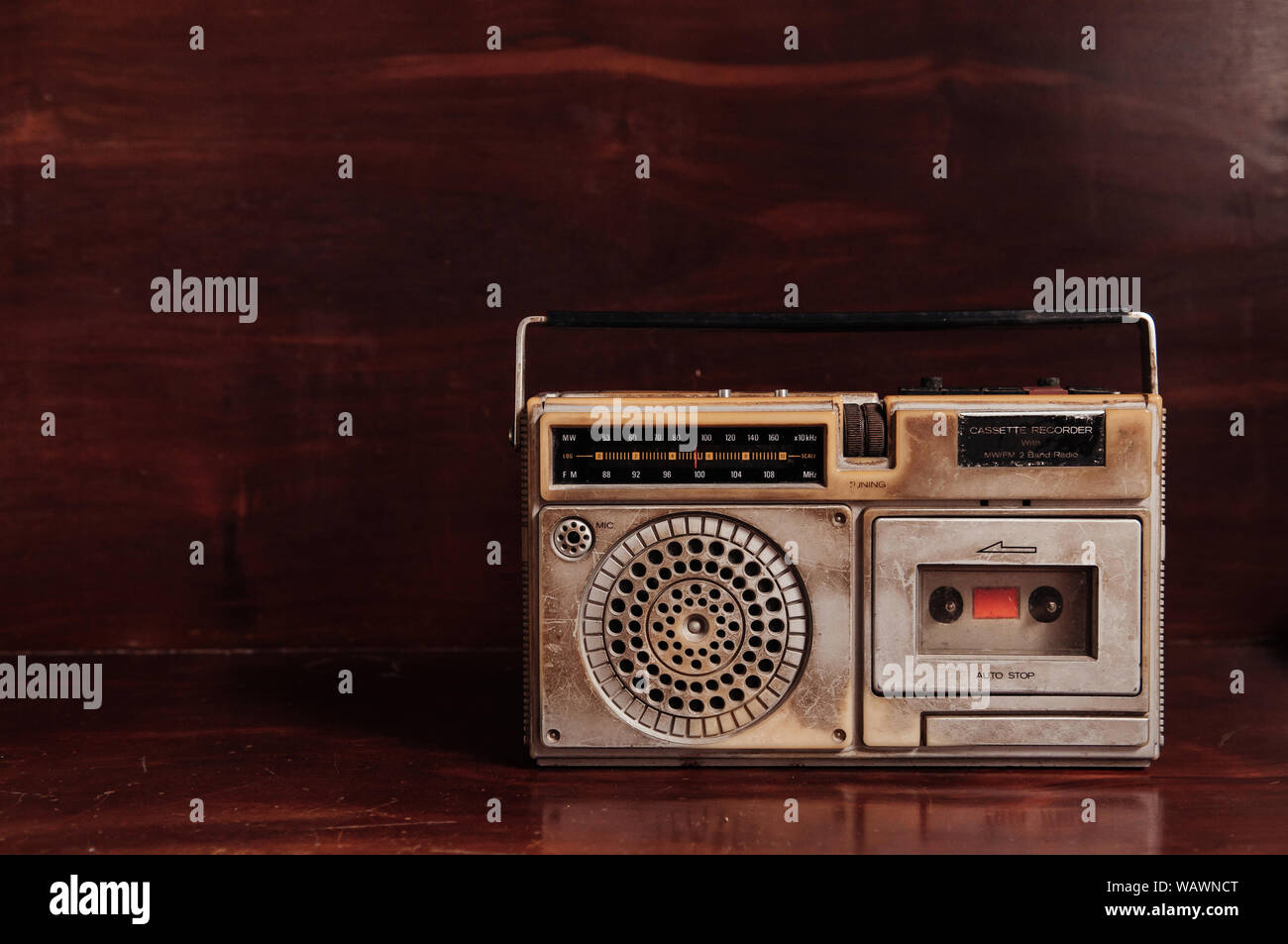 Old vintage rustic transistor radito with cassette recorder with dark ...