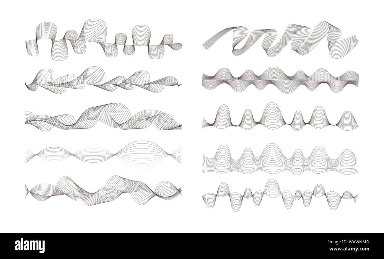 Set Of Radio Wave Icons Monochrome Simple Sound Wave On White Background Isolated Vector