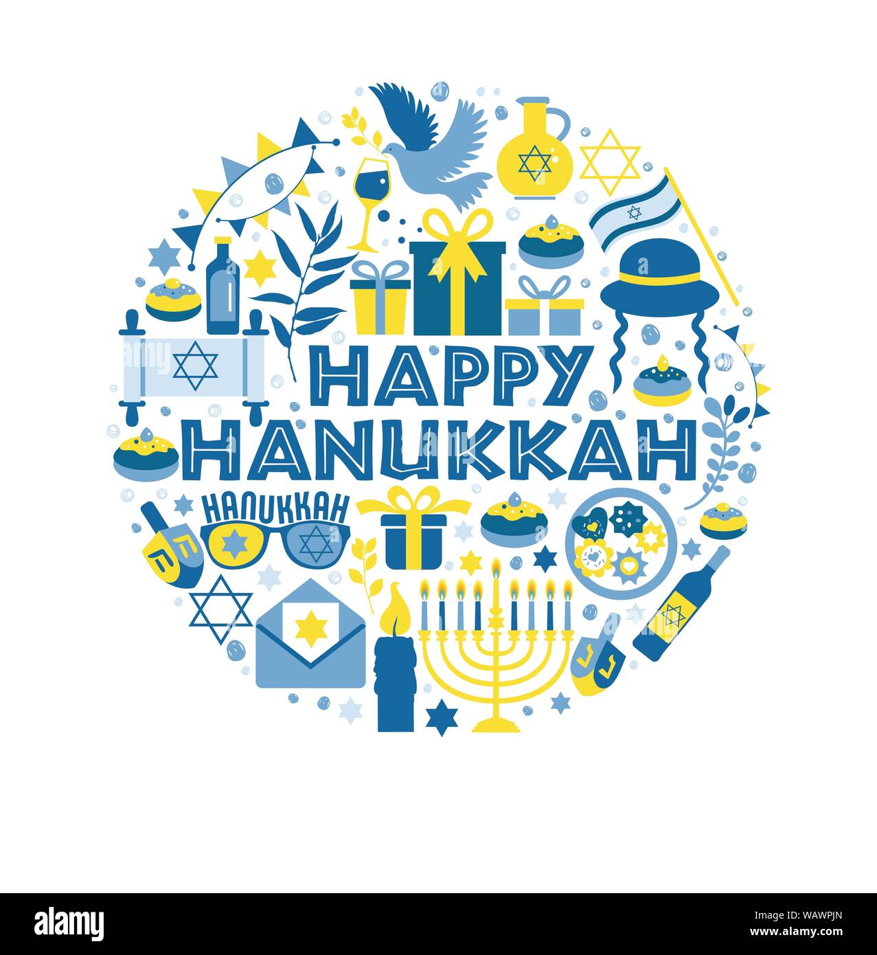 Jewish holiday Hanukkah greeting card traditional Chanukah symbols ...