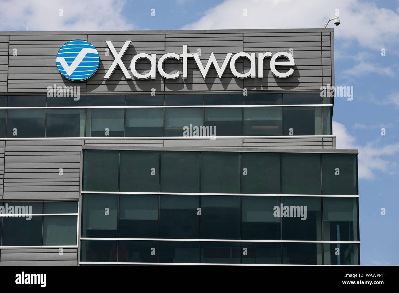 A logo sign outside of the headquarters of Xactware in Lehi, Utah on ...