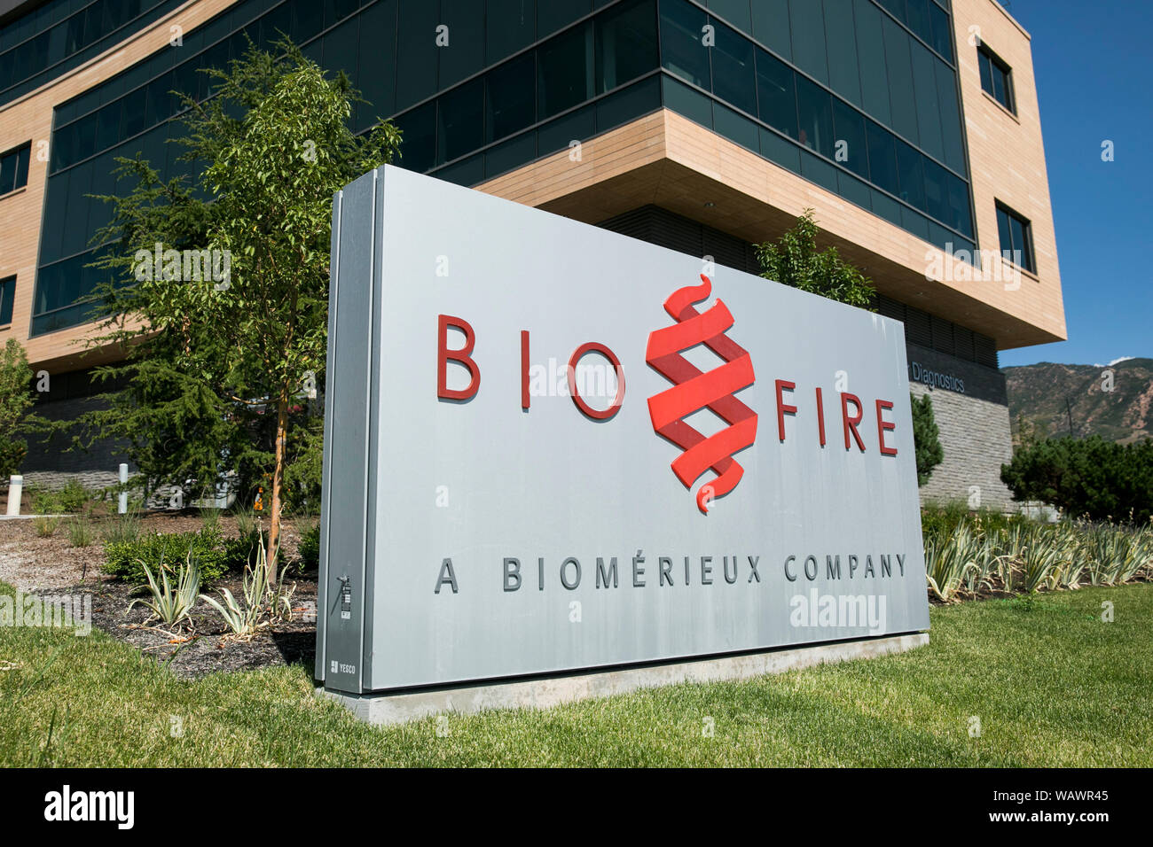 A logo sign outside of the headquarters of BioFire Diagnostics in Salt ...