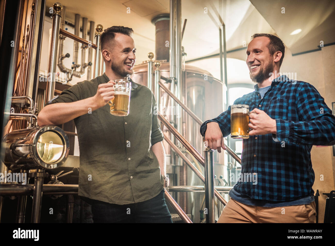 Two men tasting fresh beer in a brewery Stock Photo - Alamy