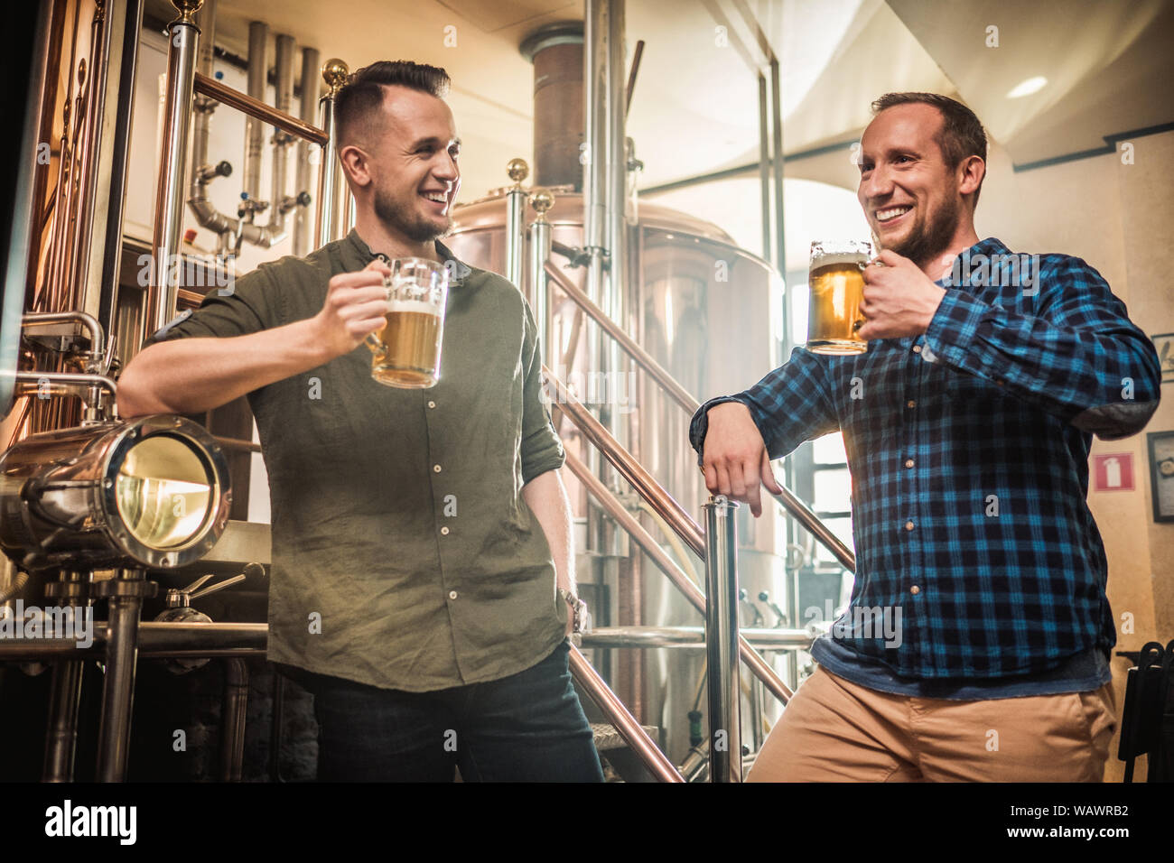 Two men tasting fresh beer in a brewery Stock Photo - Alamy