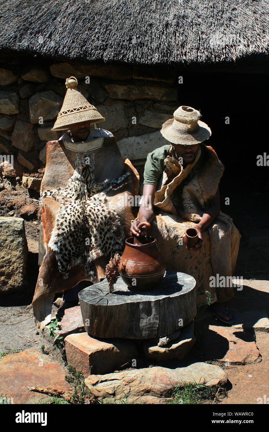 Men drinking traditional beer, Basotho Cultural Village, Free State ...