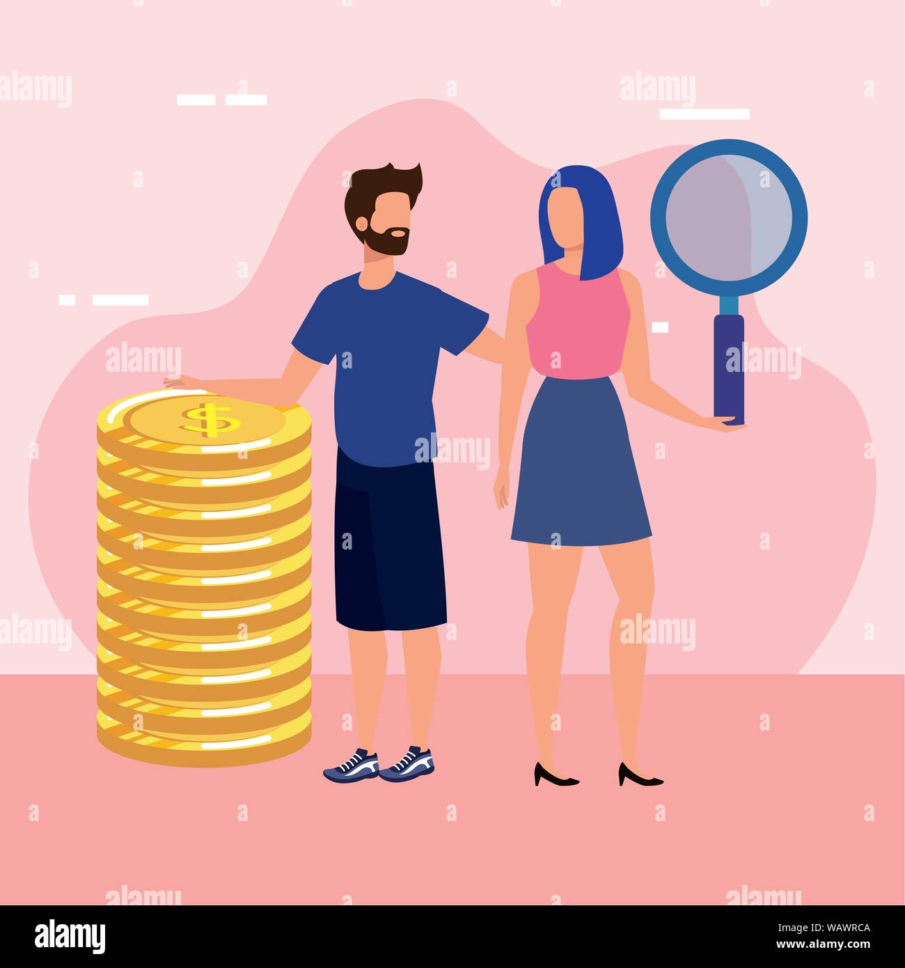young couple with coins money avatars characters Stock Vector Image ...