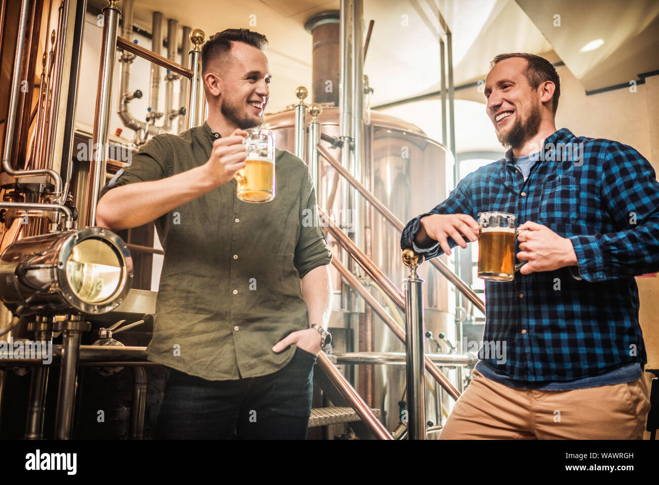 Two men tasting fresh beer in a brewery Stock Photo - Alamy