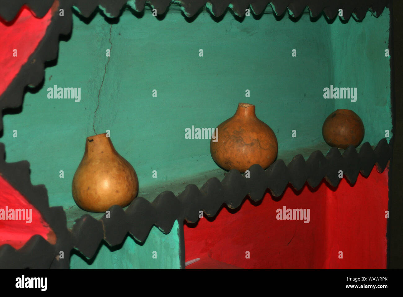 Wall shelf inside Basotho hut, Basotho Cultural Village, Free State ...