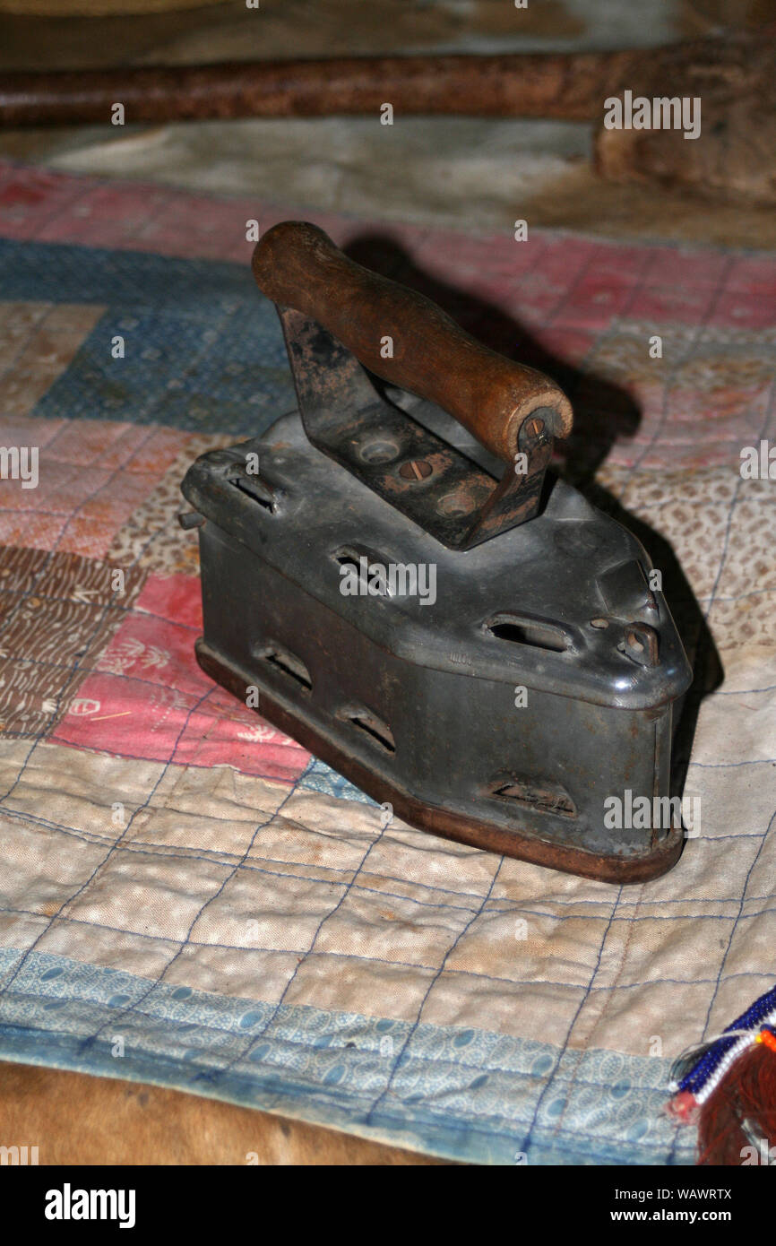 Old coal iron inside Basotho hut, Basotho Cultural Village, Free State ...