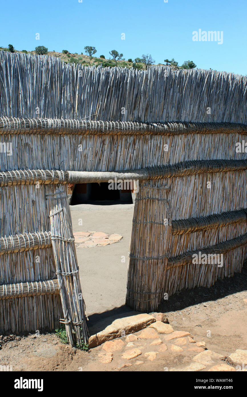 Entrance to village huts, Basotho Cultural Village, Free State, South ...