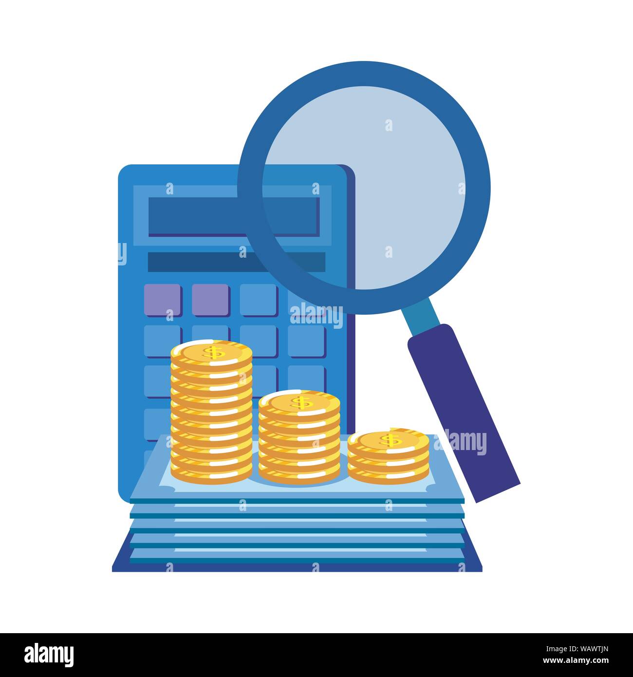 calculator math with magnifying glass and money Stock Vector Image ...