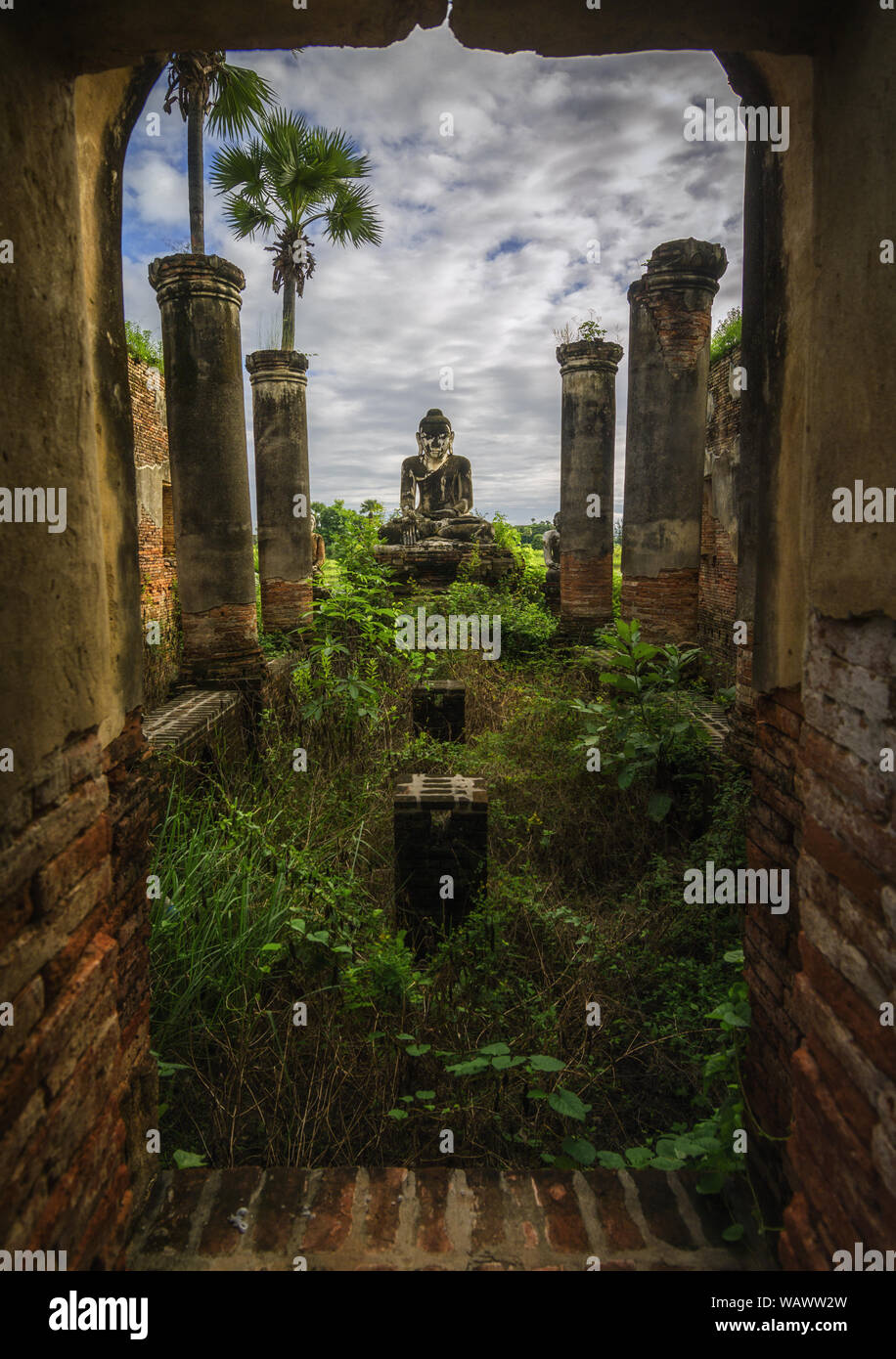 The ruins of an old Buddhist monastery in a window frame Stock Photo ...