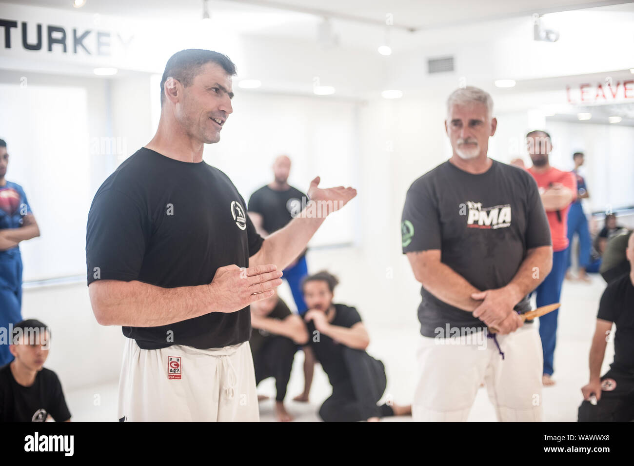 ISTANBUL, TURKEY - Maj 30 - Jun 02. 2019. Kapap instructors Altin Qoku and Fabian Garcia with ...