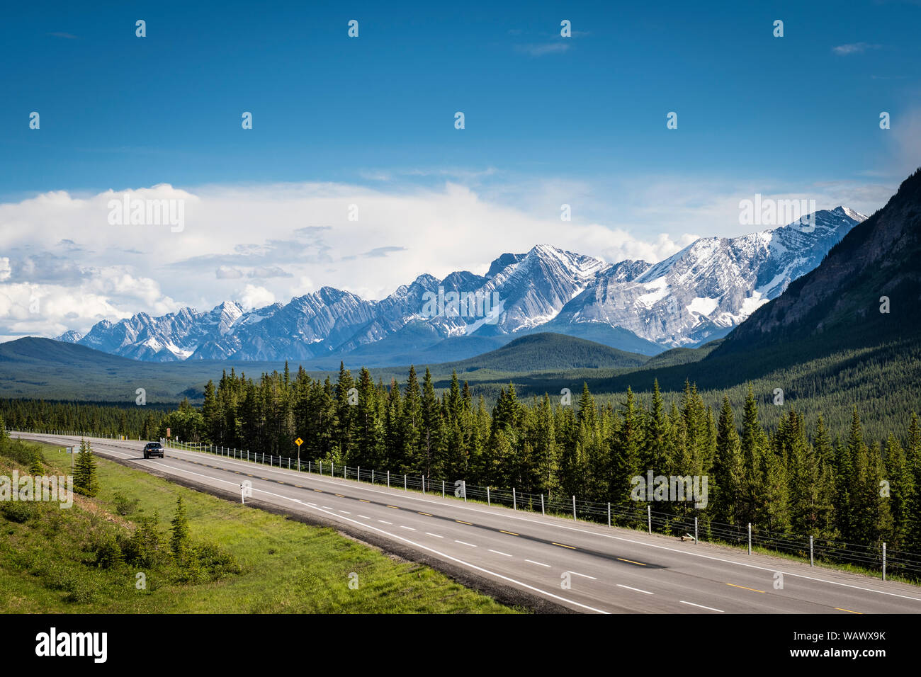 Road into the Canadian Rockies in Banff National Park in Alberta ...