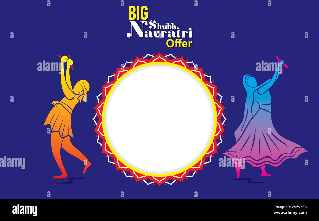 creative colorful navratri festival, couple playing garba or dandiya ...