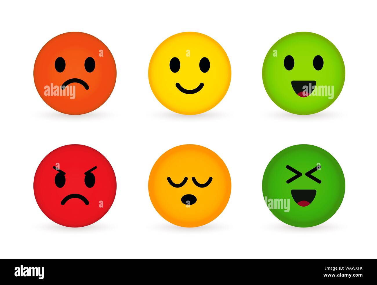Cute and funny round faces with various emotions on the face. Isolated ...