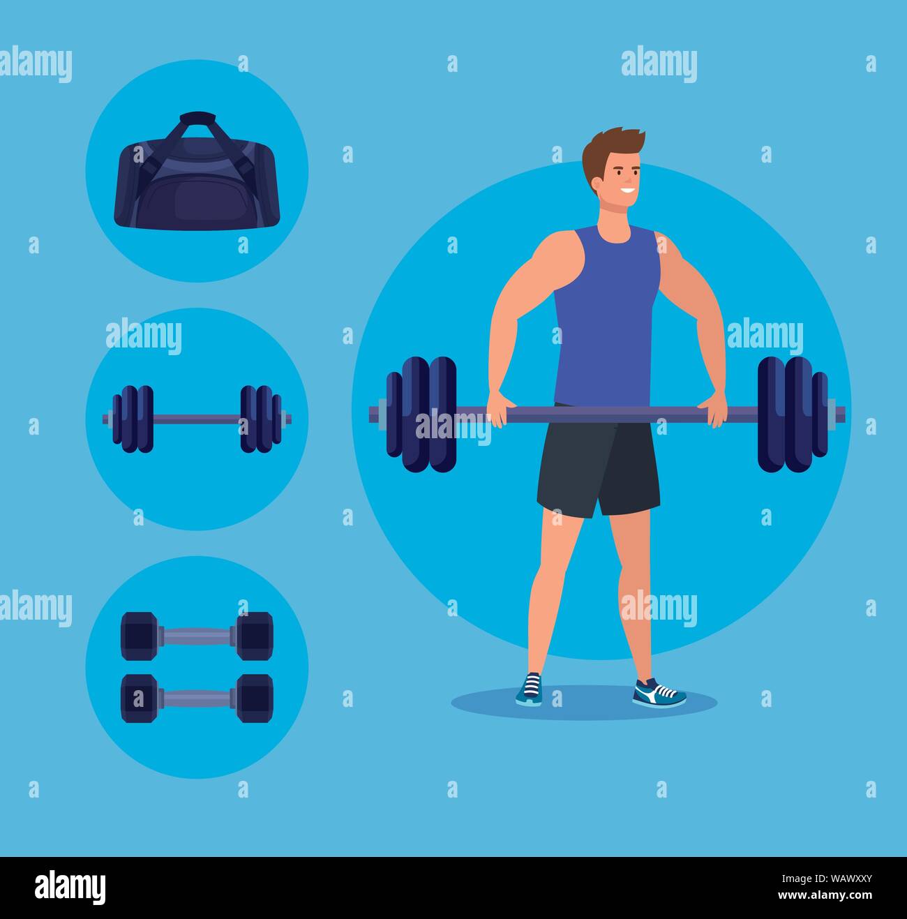 healthy man with weight and dumbbells to exercise Stock Vector Image ...