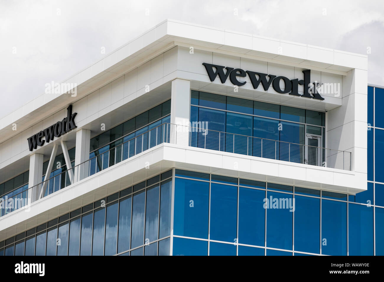 A logo sign outside of a WeWork office building in Lehi, Utah on July ...