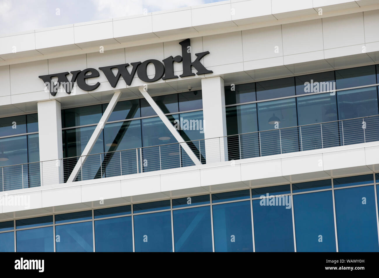 A logo sign outside of a WeWork office building in Lehi, Utah on July ...