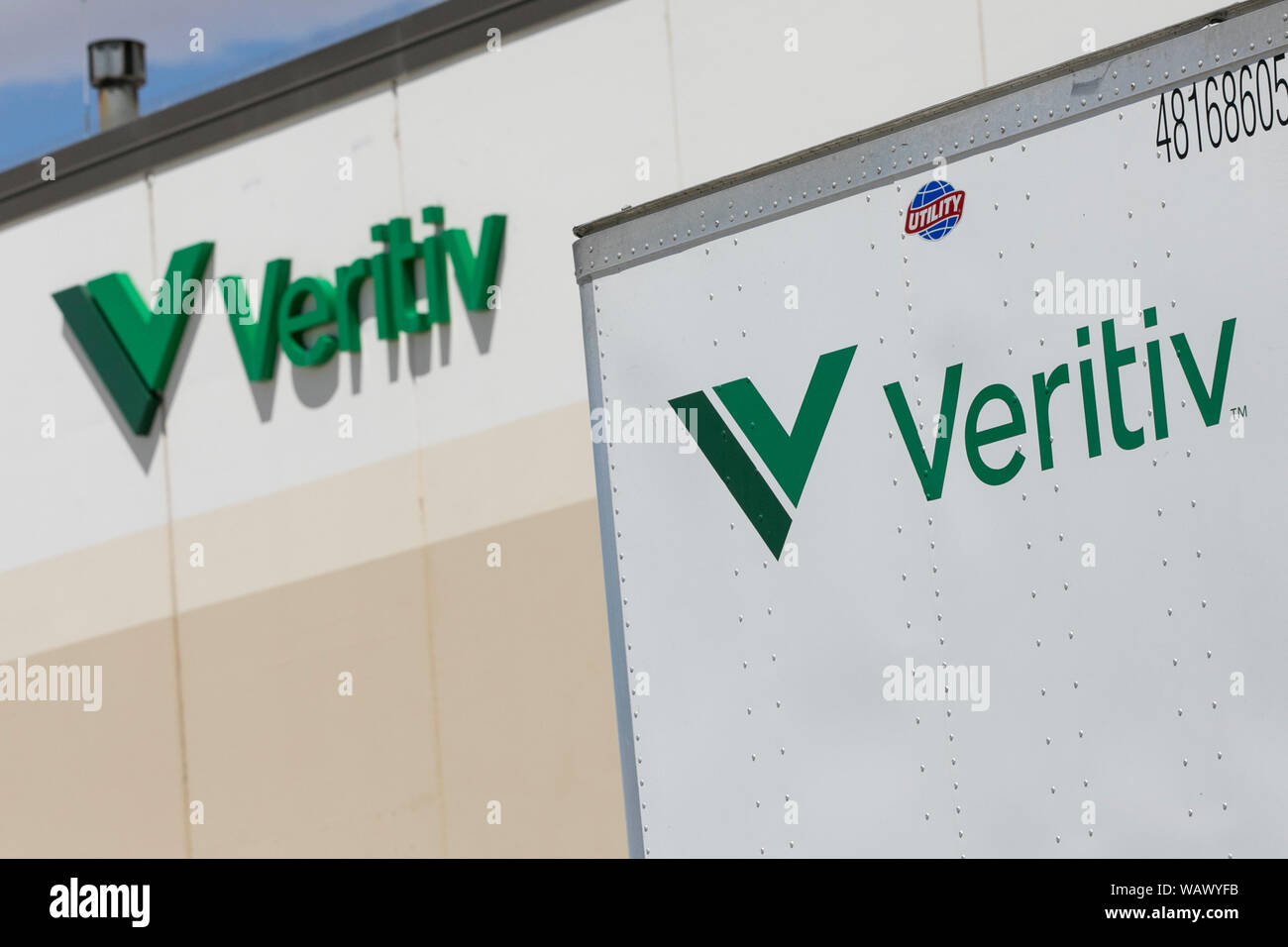 A logo sign outside of a facility occupied by the Veritiv Corporation ...