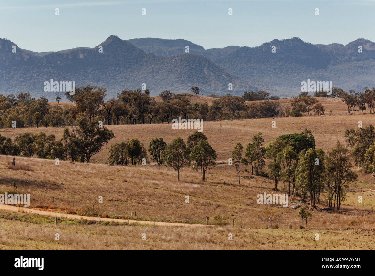 Sandstone ridges and natural bush land in the Capertee Valley, NSW ...