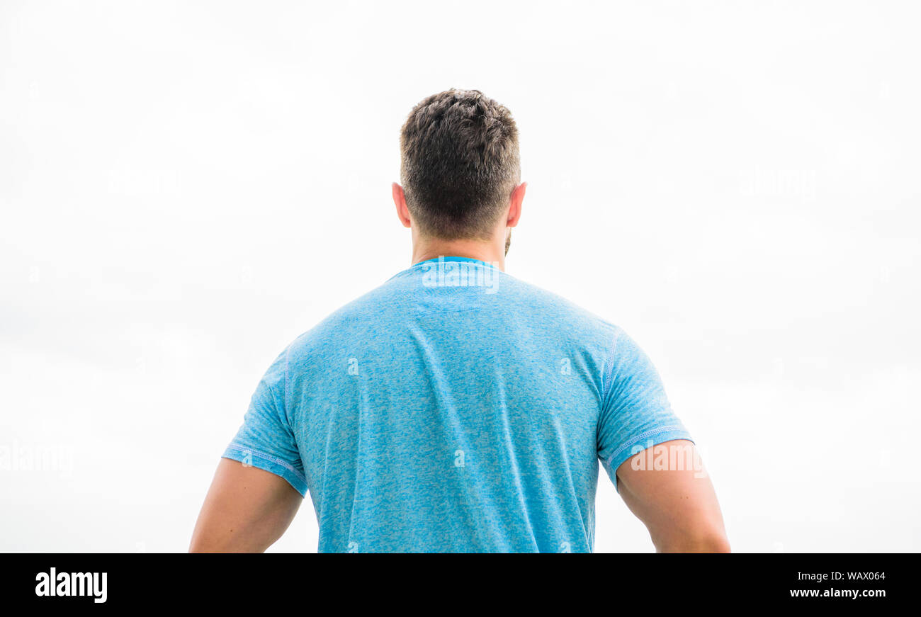 muscular back man isolated on white. dreaming about future life ...