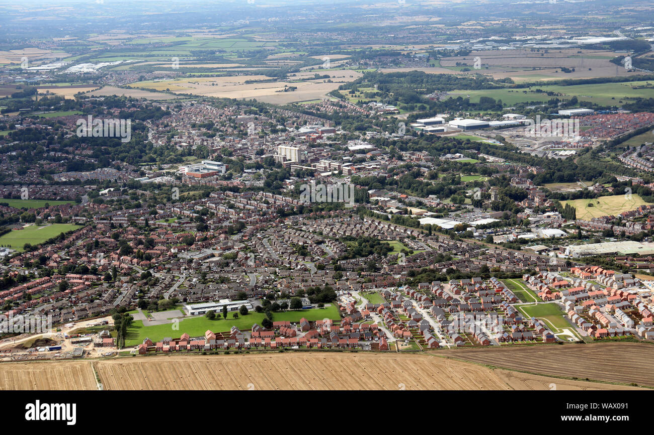 aerial view of the Pontefract town skyline, West Yorkshire Stock Photo ...