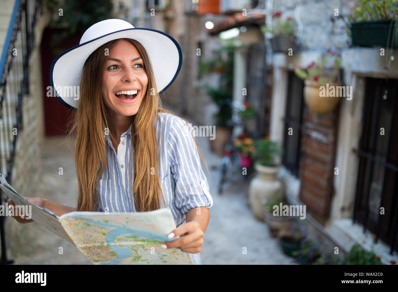 Beautiful girl traveling and having fun on summer vacation Stock Photo ...