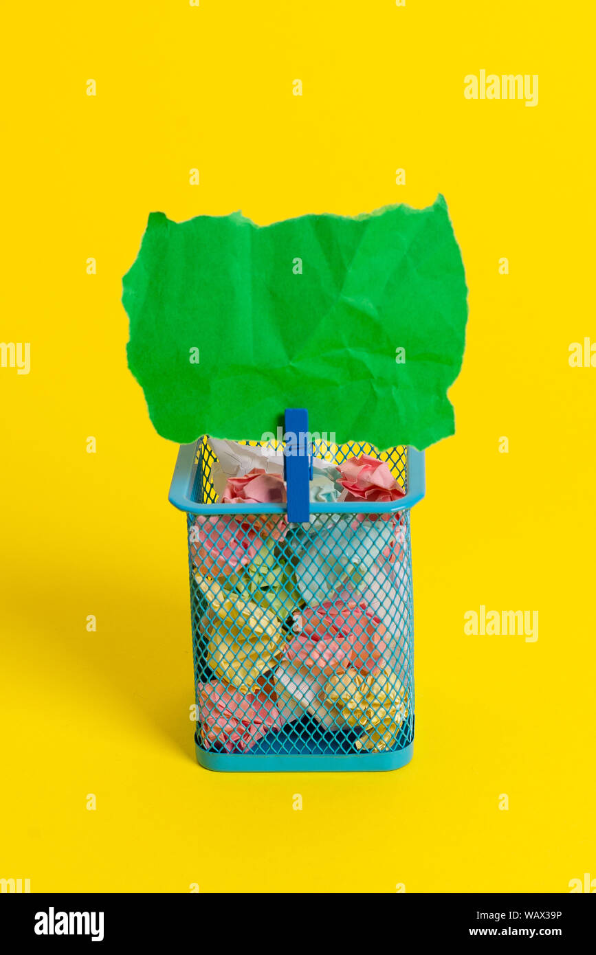 Trash bin crumpled paper clothespin empty reminder office supplies ...