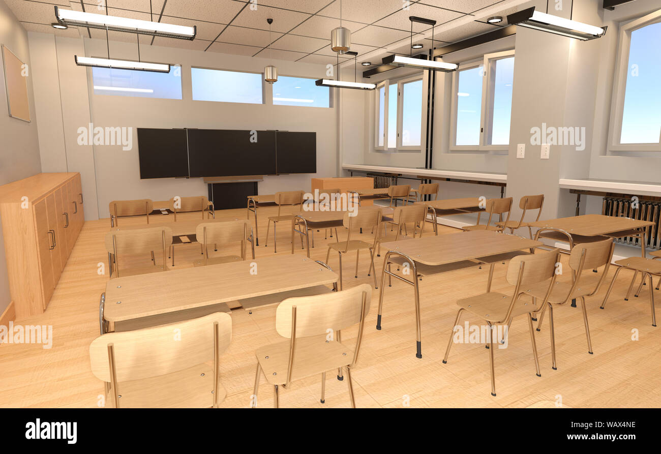 3D rendering of an empty classroom interior Stock Photo - Alamy