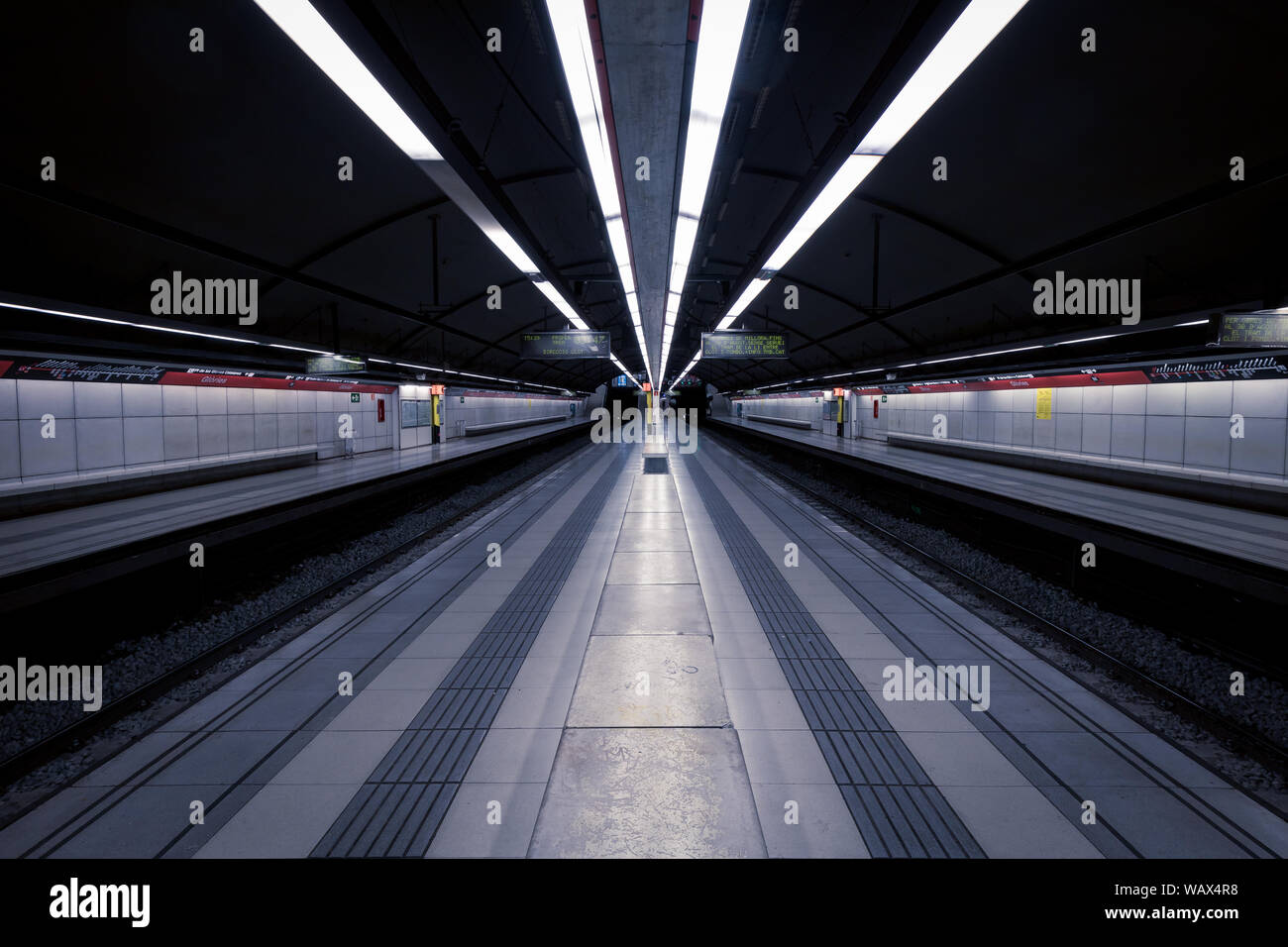 BARCELONA, SPAIN - AUGUST 11, 2019: Interior of underground metro ...