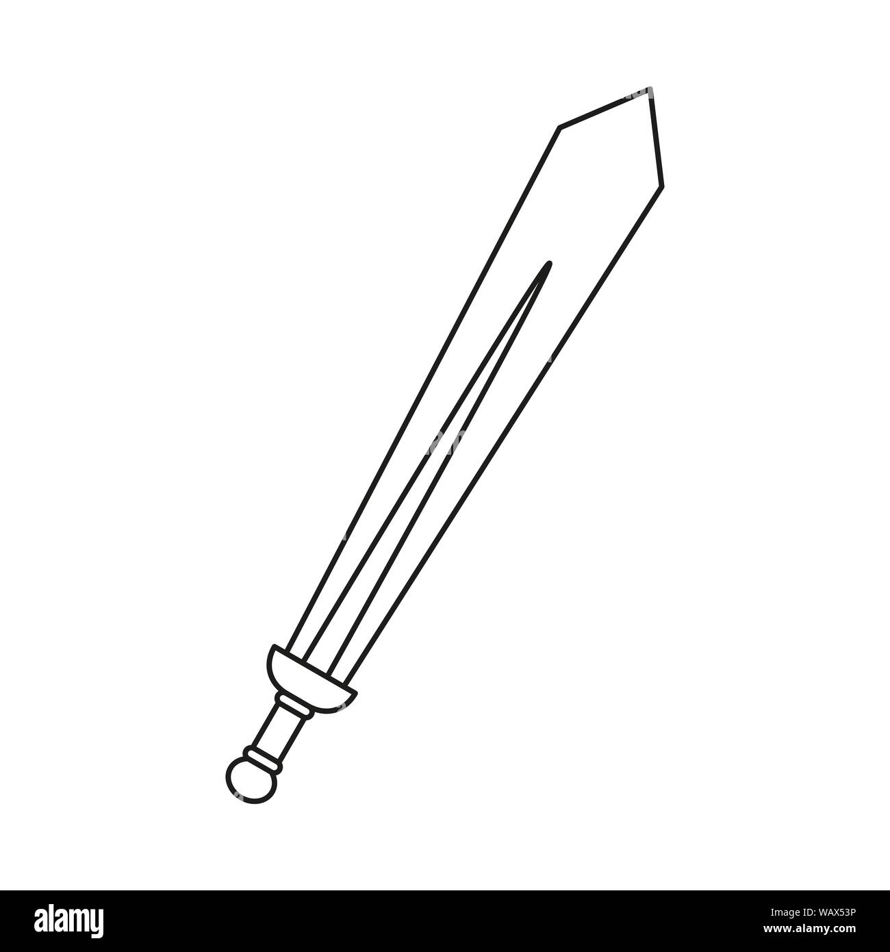 Line art black and white sword. Medieval festival props. Fairy tale ...