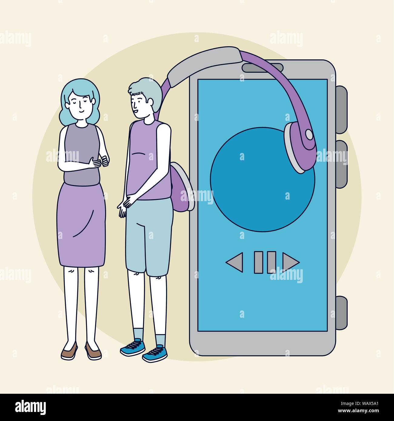young couple friends listen music with smartphone Stock Vector Image ...