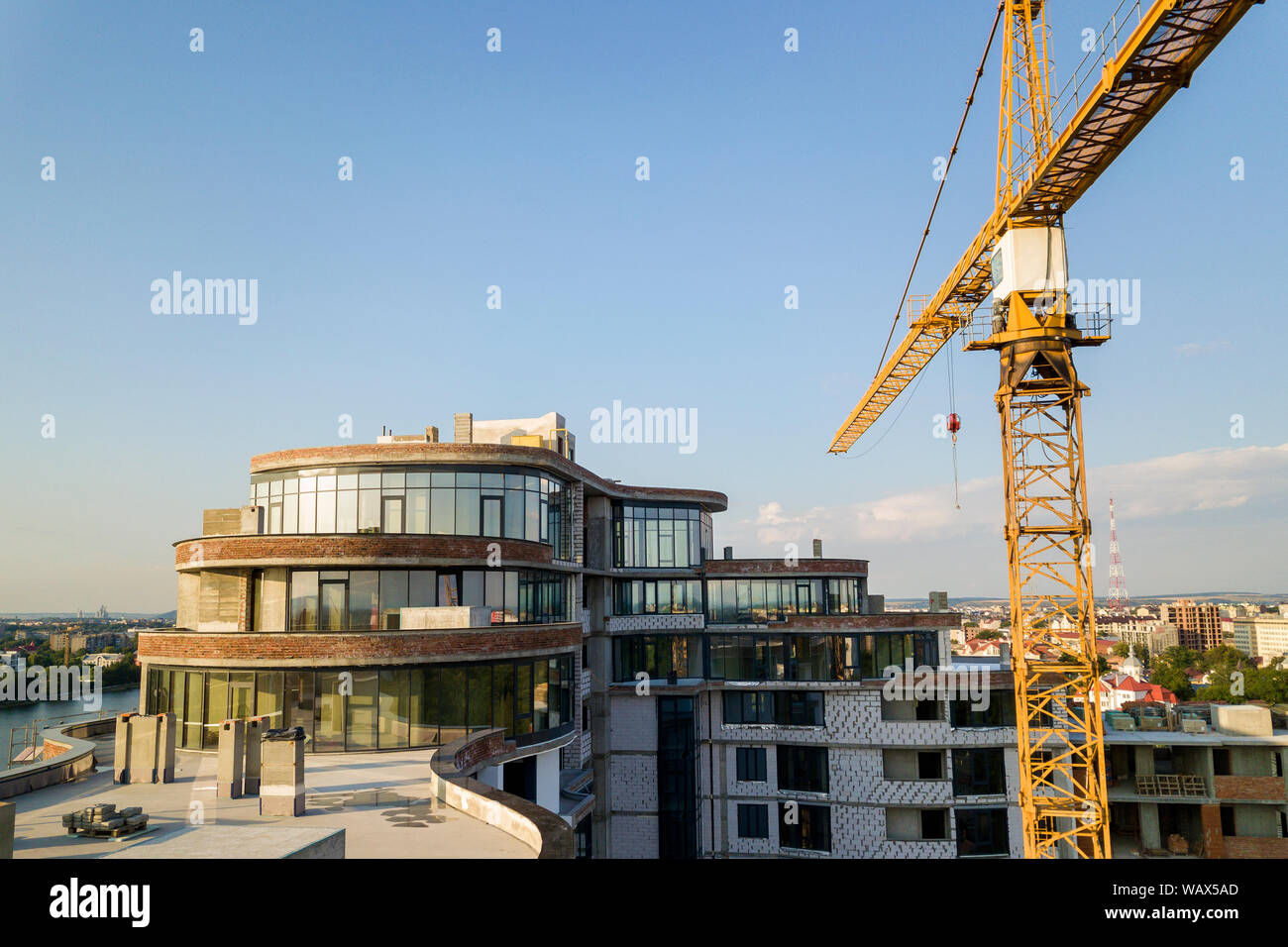 Aerial view of new modern skyscraper building under construction Stock ...
