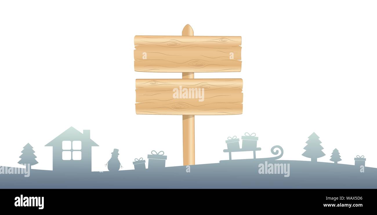 blank wooden sign with grey winter landscape vector illustration EPS10 ...