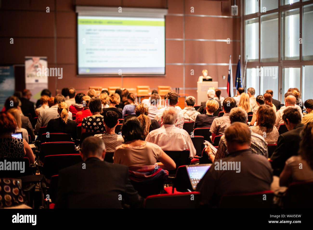 Speaker giving presentation on scientific business conference Stock ...