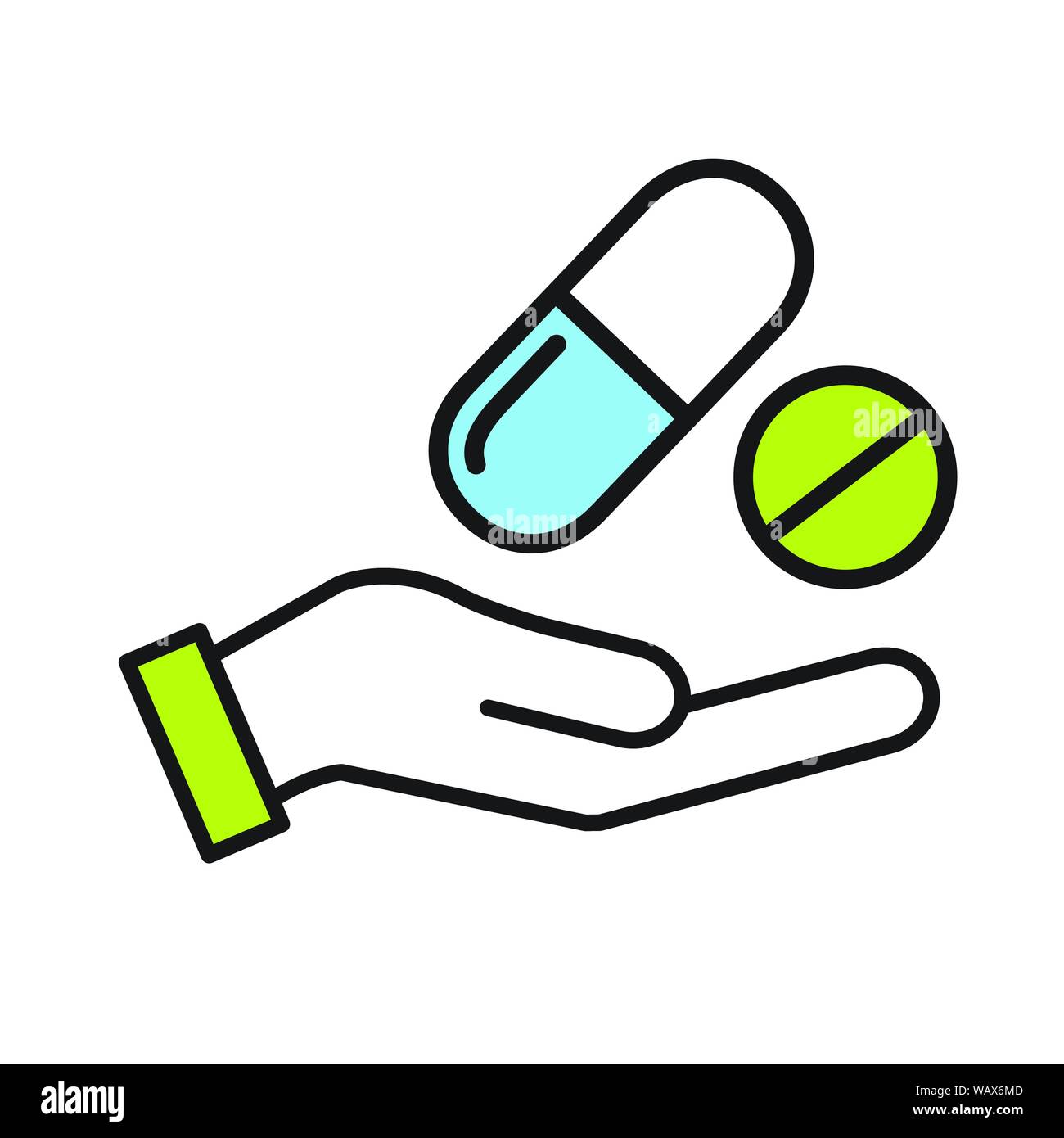 Hand w prescription drugs - pill tablets and capsules Stock Vector ...