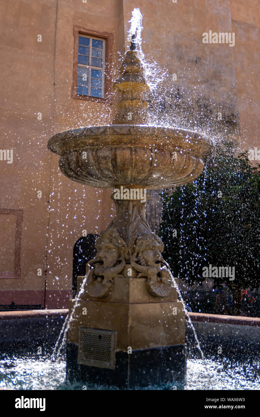 Fountain spurting water at the Poděbrady chateau in the summer Stock ...