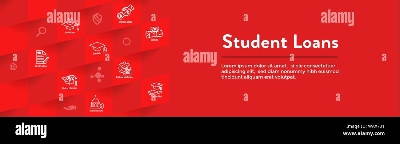 Student Loans Icon Set and Graduation Web Header Banner Stock Vector ...
