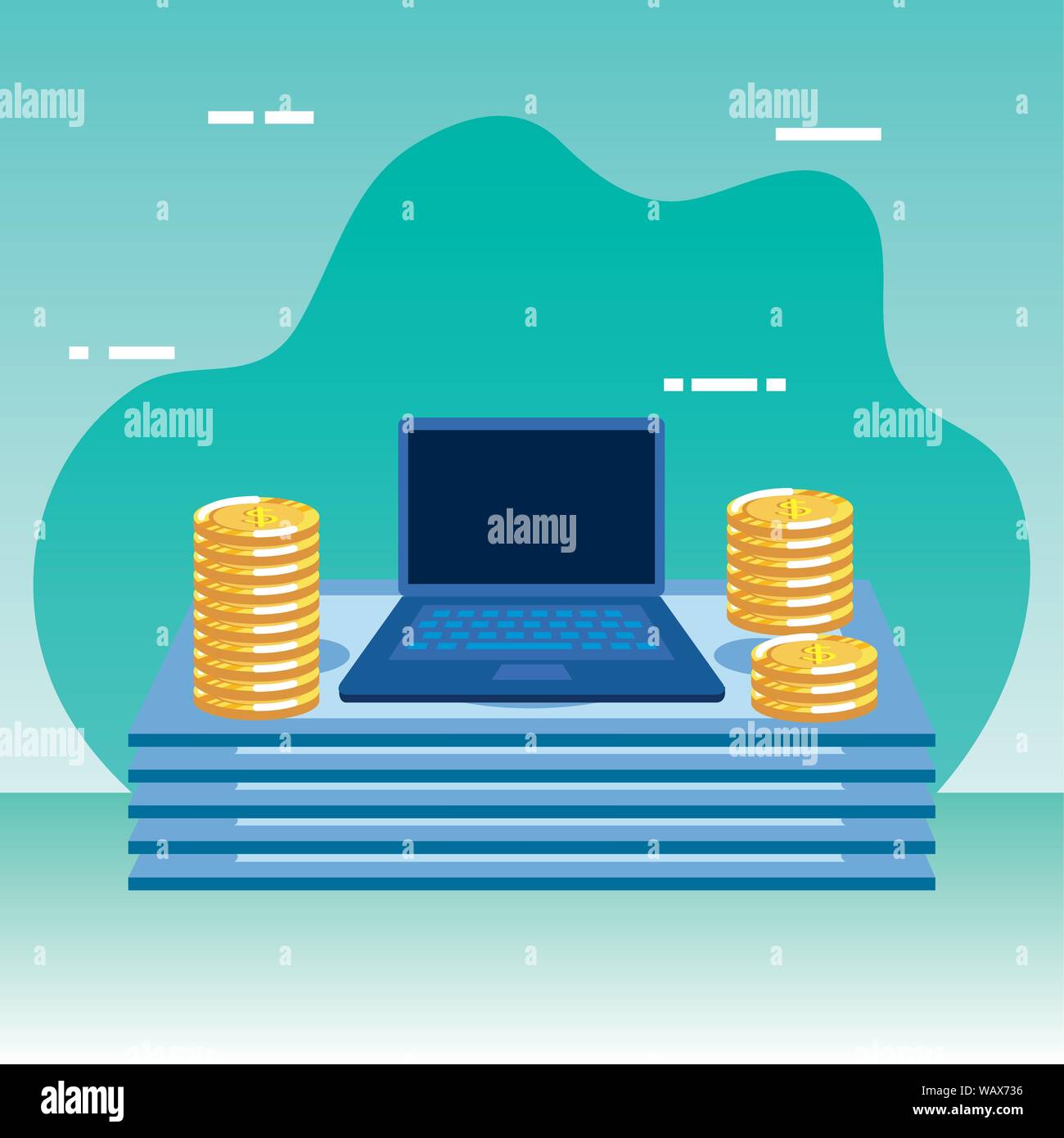 Laptop stack dollar bills hi-res stock photography and images - Alamy