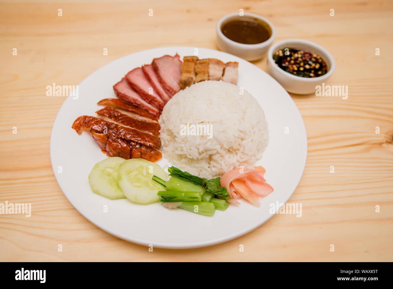 roasted duck and roast pork with rice, Thai food, Chinese food Stock ...