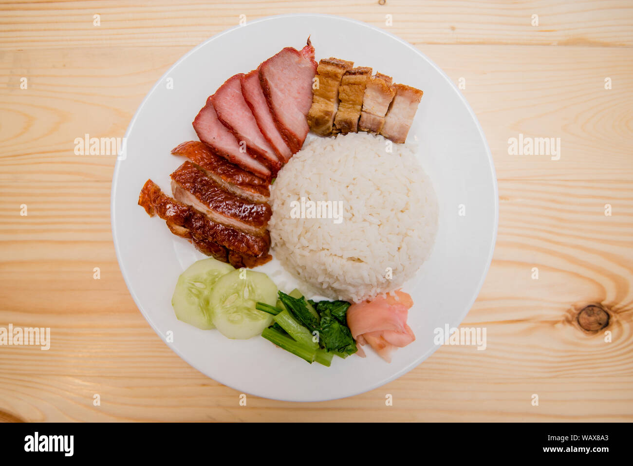 roasted duck and roast pork with rice, Thai food, Chinese food Stock ...