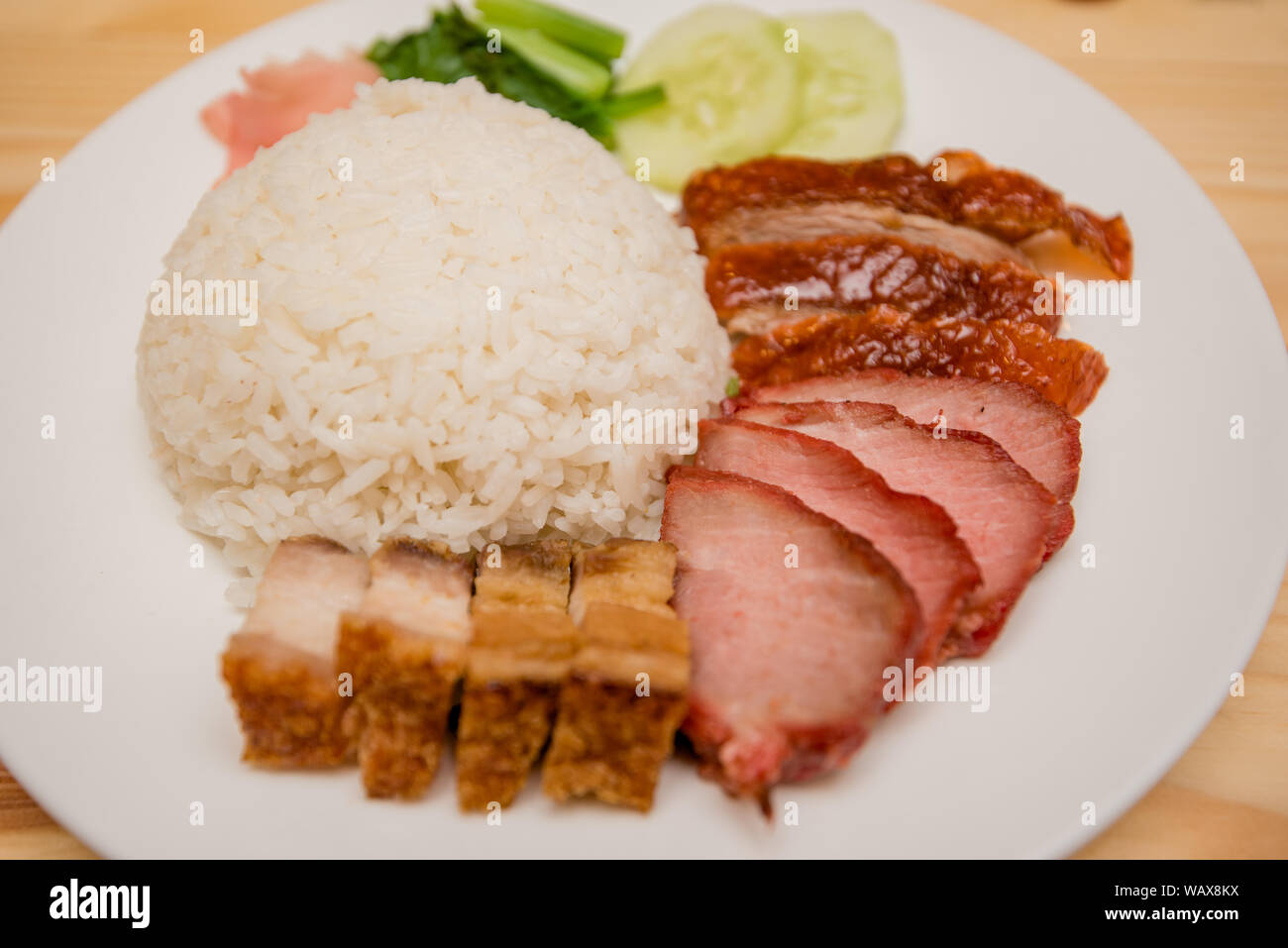 roasted duck and roast pork with rice, Thai food, Chinese food Stock ...