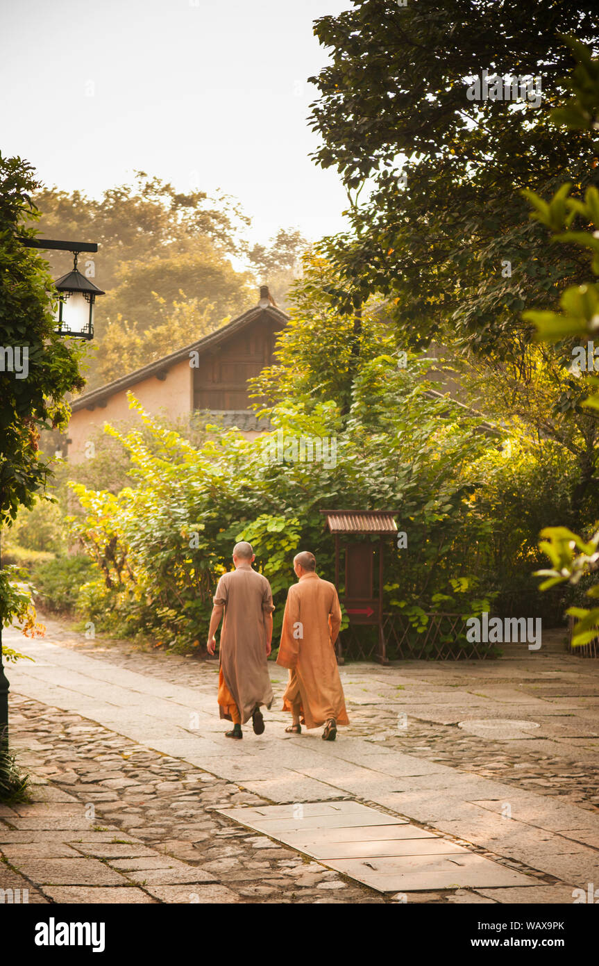 AUG 18, Hangzhou, China : Chinese monks in small village, Lingyin ...
