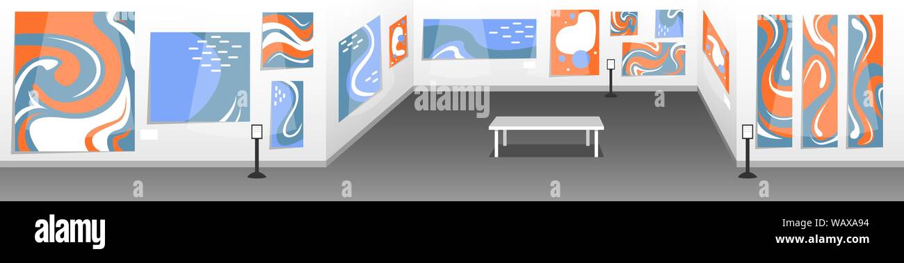 Modern Art Museum. Hall with white walls with abstract paintings ...