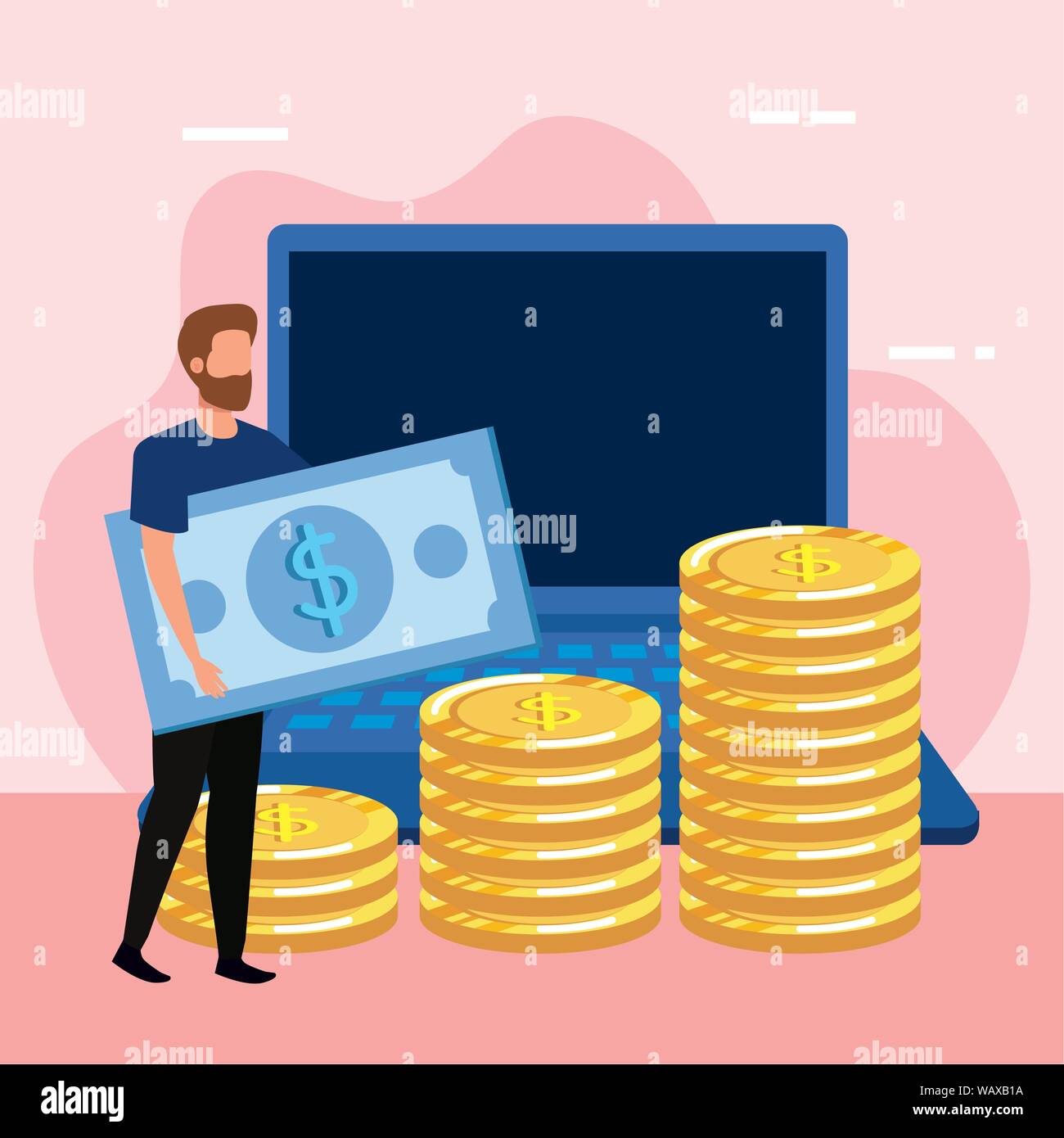 Portrait man happy laptop Stock Vector Images - Alamy