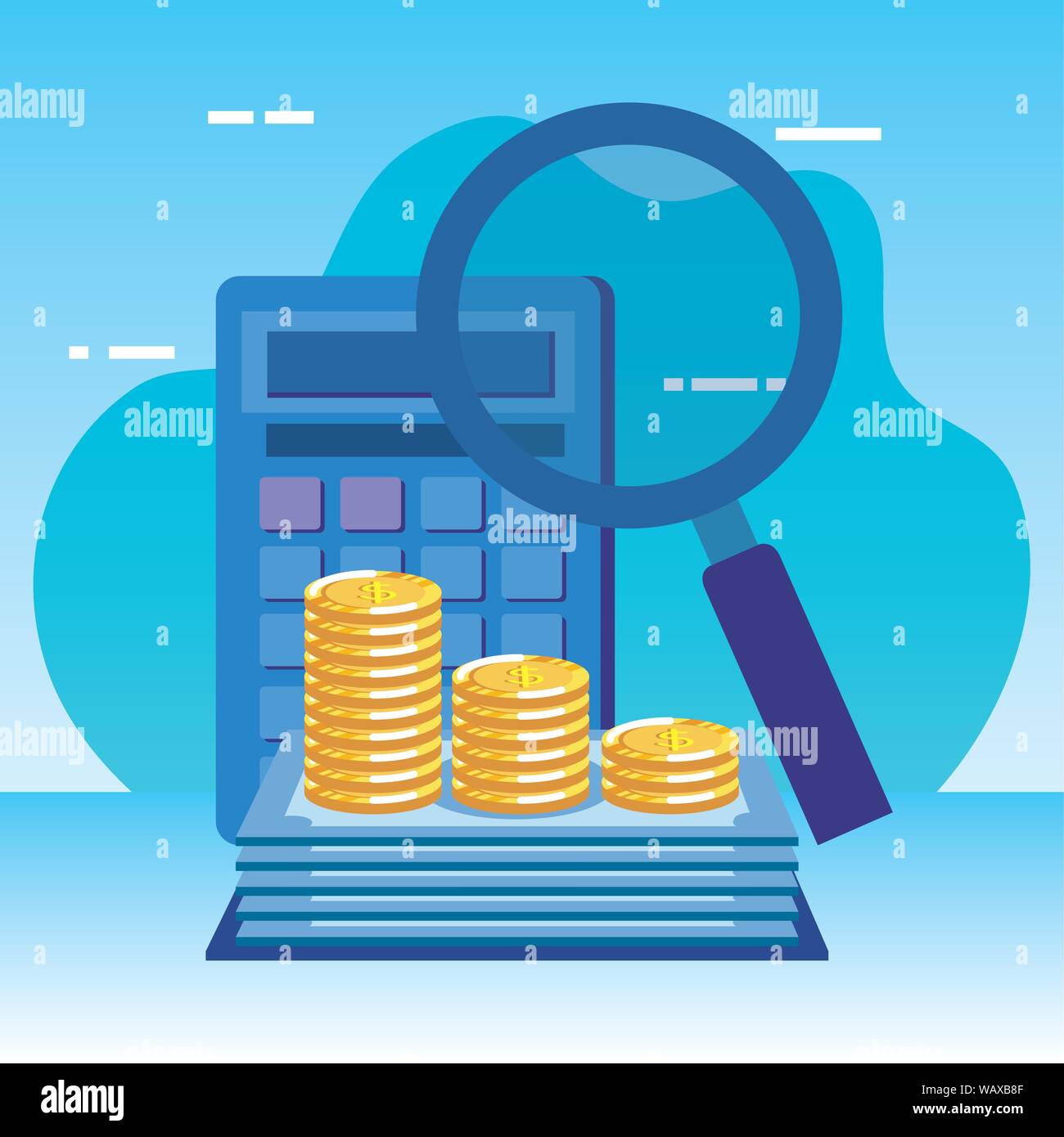 calculator math with magnifying glass and money Stock Vector Image ...