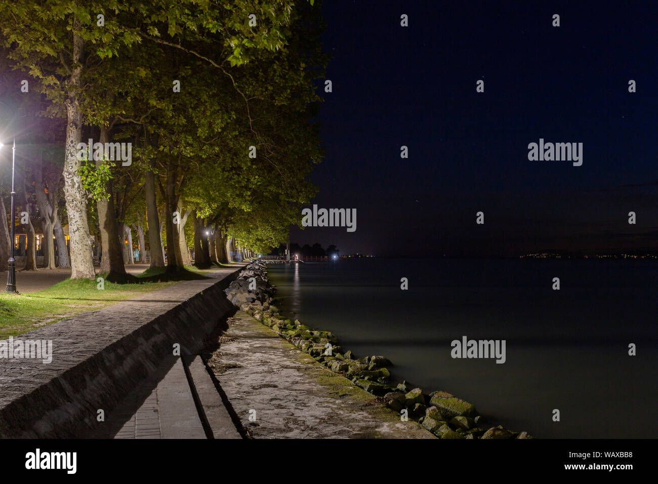 Balaton lakeshore at night in Balatonfoldvar, Hungary Stock Photo - Alamy