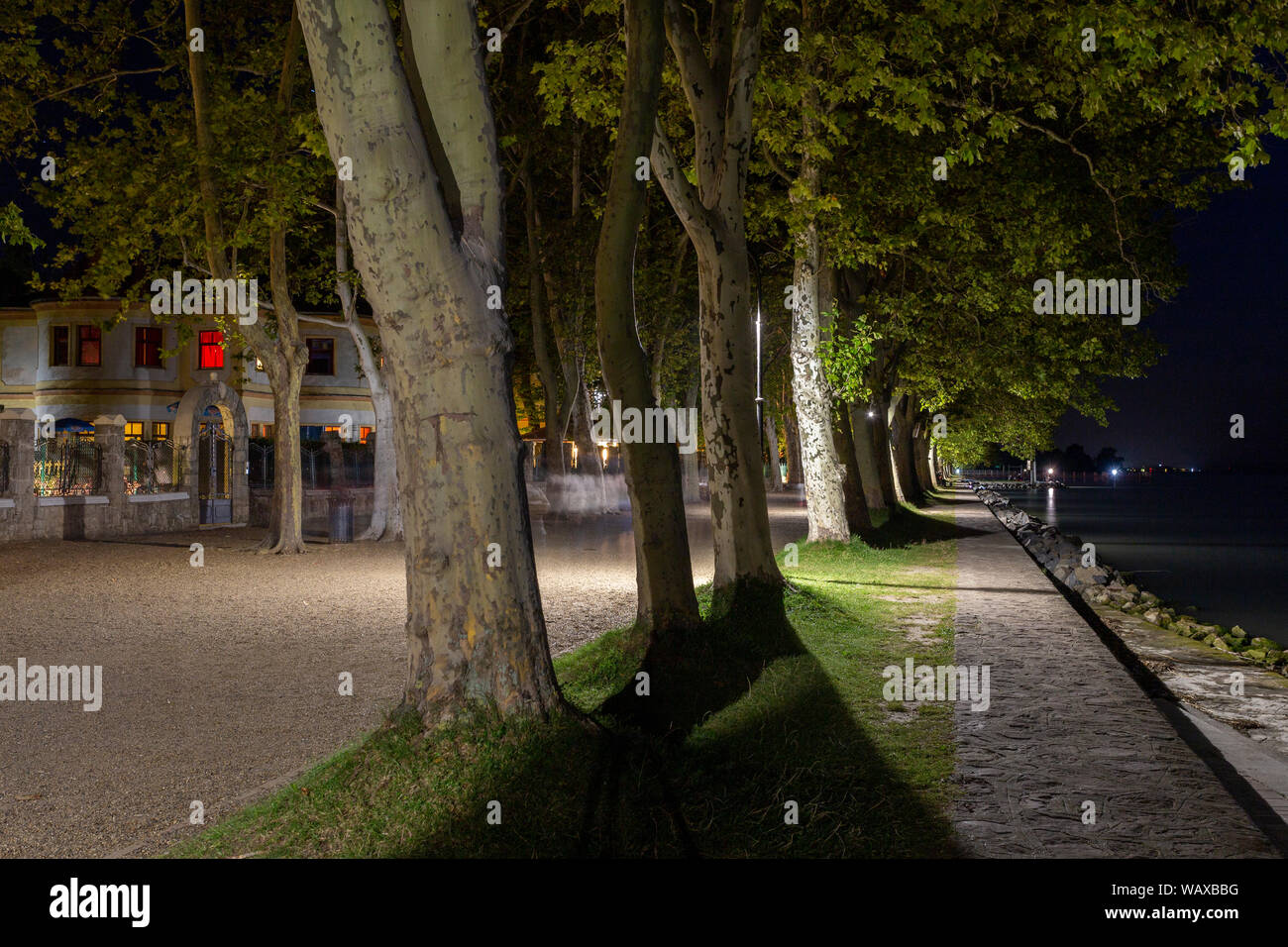 Balaton lakeshore at night in Balatonfoldvar, Hungary Stock Photo - Alamy